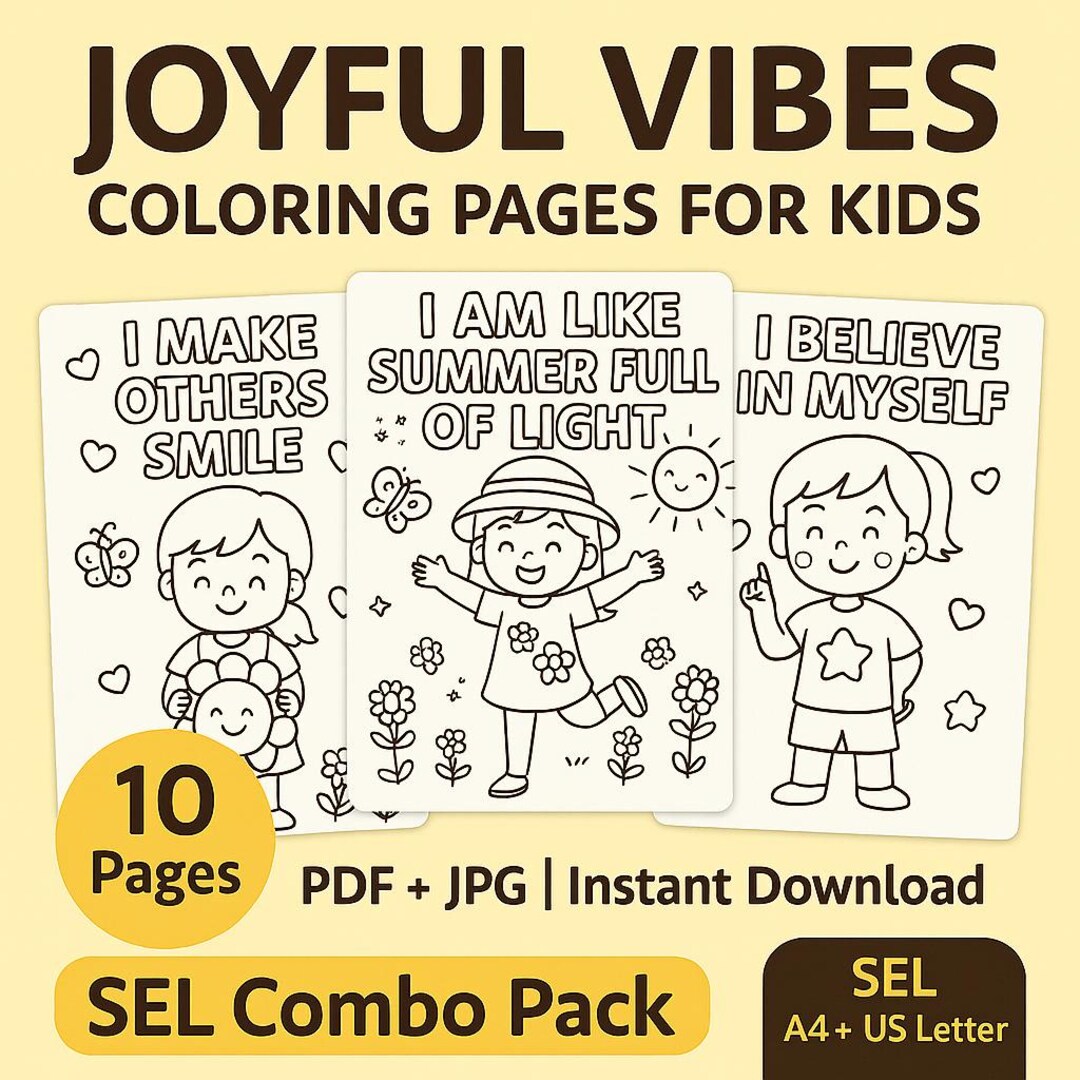 Joyful Vibes Affirmation Coloring Pages for Kids – 10 Printable SEL ...