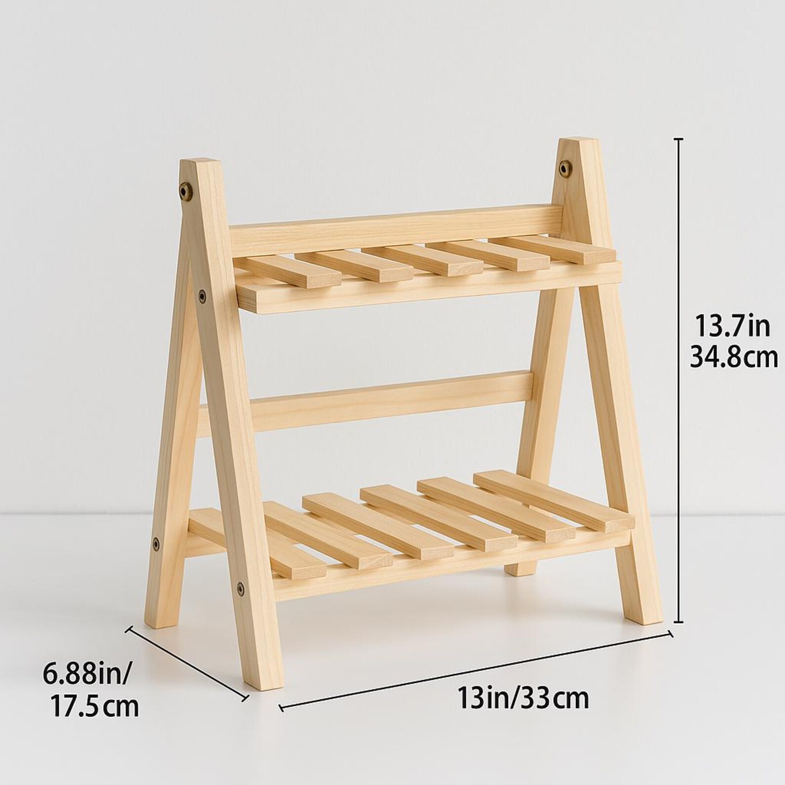Wooden 2-tier Display Shelf – Small Rustic Organizer Rack for Desk ...