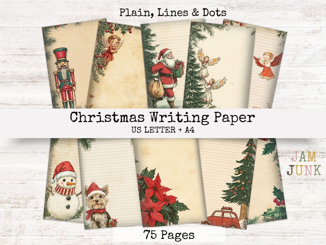 Printable Vintage Christmas Stationery, Blank, Lined and Dotted ...