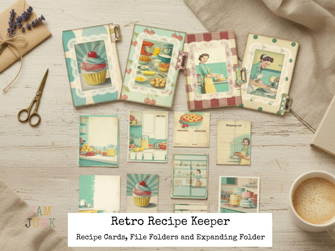 Retro Recipe Keeper, Recipe Cards, Folders and Expanding Folder ...