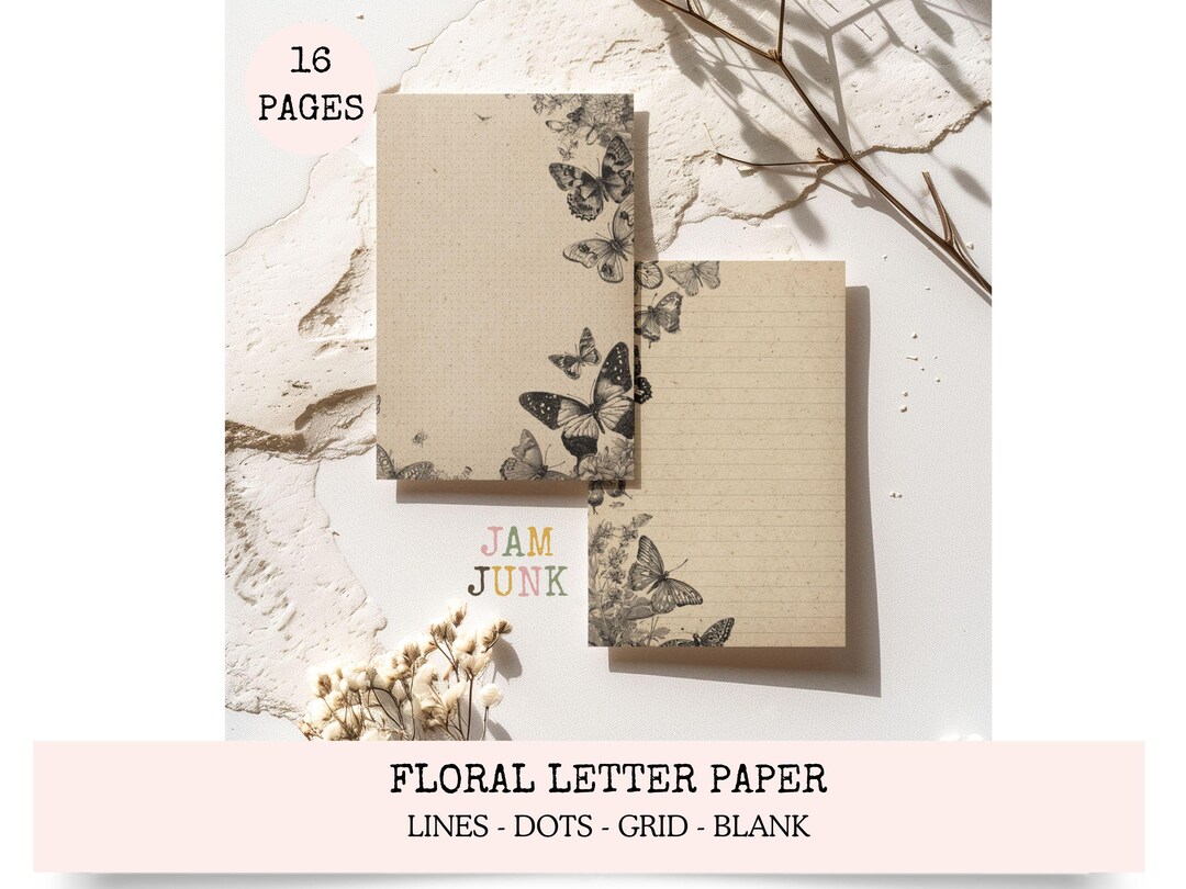 Floral Letter Paper, Lined Unruled Dots & Grid, Pretty Writing Paper to ...