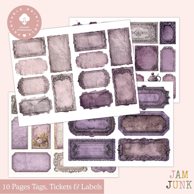 Purple Vintage Grunge Paper Pack: Printable Junk Journal Pages,pdf ...