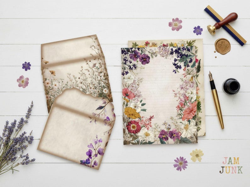 Wildflower Letter Writing Kit| Ruled Lines and Blank | 125-page ...