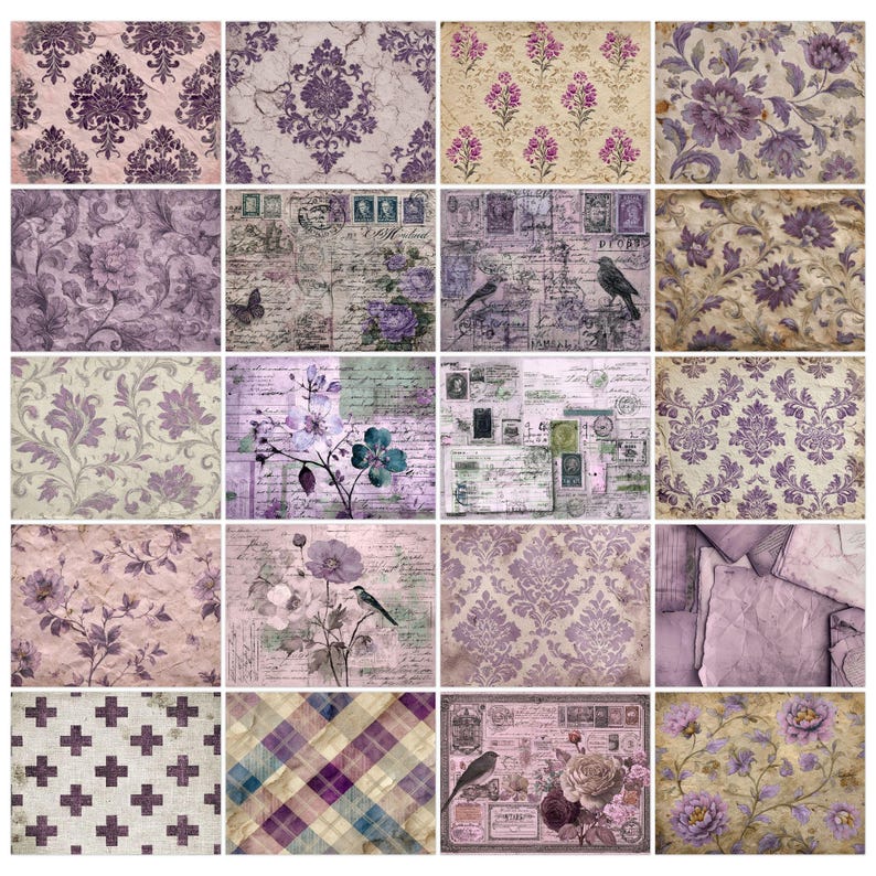 Purple Vintage Grunge Paper Pack: Printable Junk Journal Pages,pdf ...