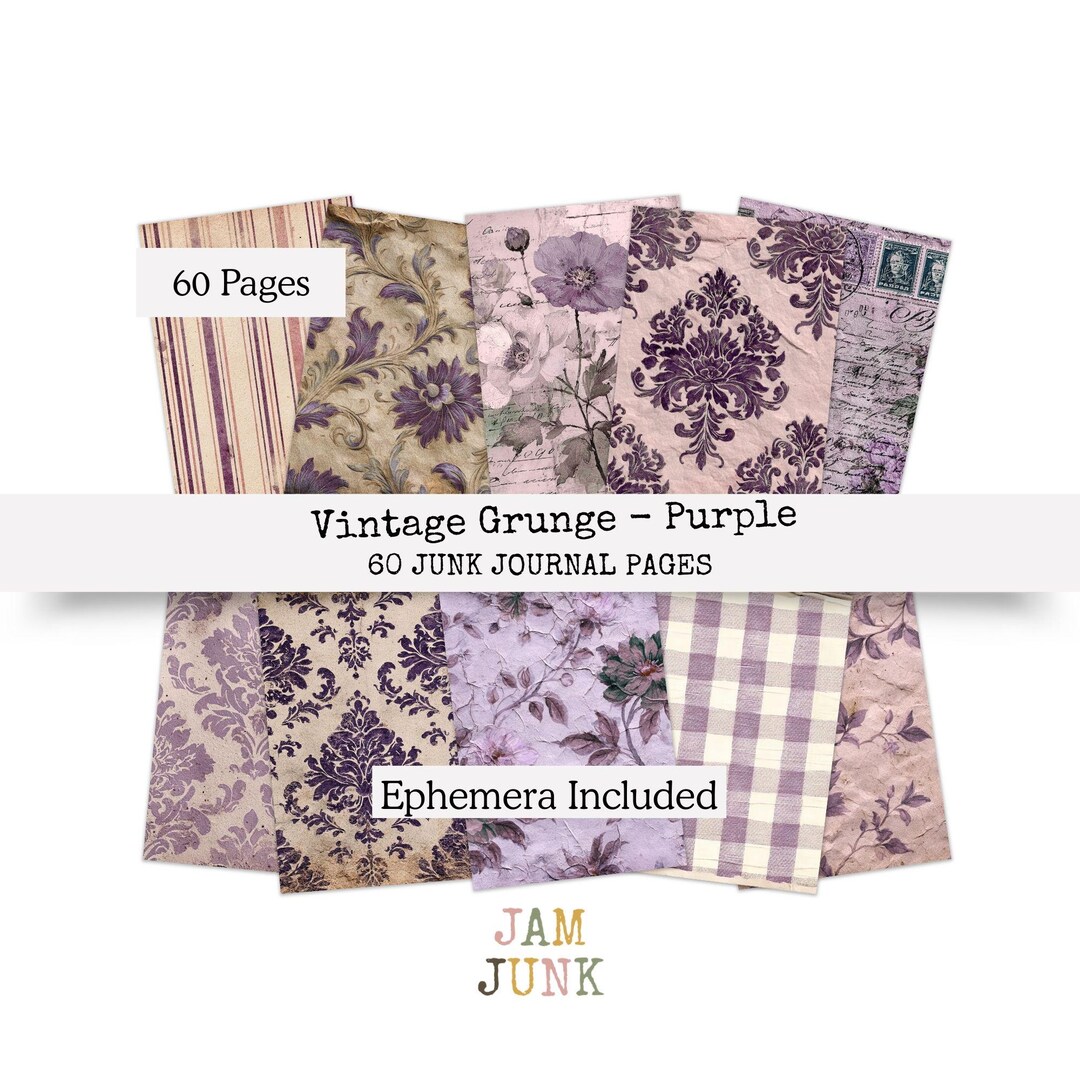 Purple Vintage Grunge Paper Pack: Printable Junk Journal Pages,pdf ...