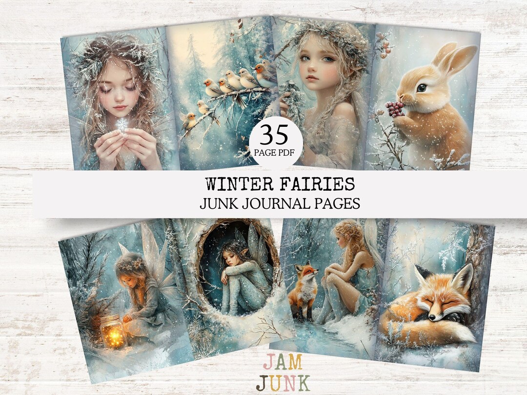 Winter Fairies Junk Journal Pages, 35 Page PDF, Fairies and Woodland Animals in Winter Snow to ...