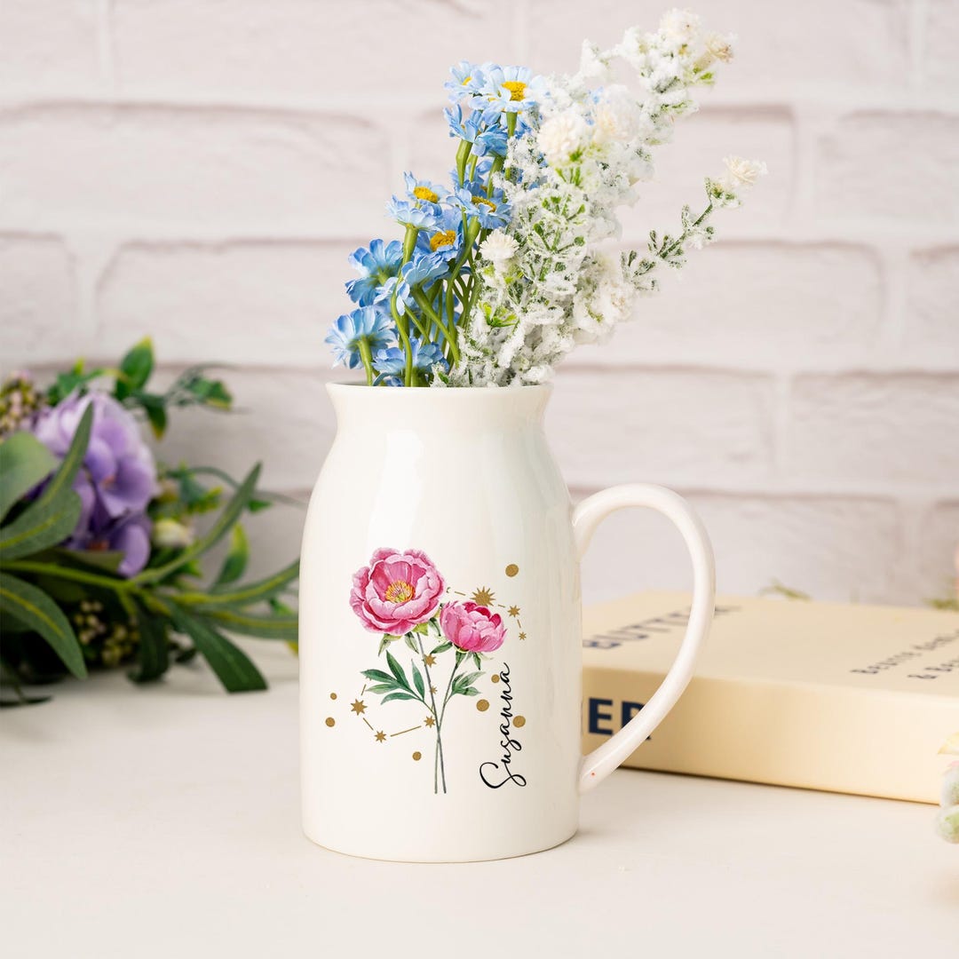 Birth Flower Ceramic Vase,zodiac Sign Vase,mini Ceramic Vase,vase for ...