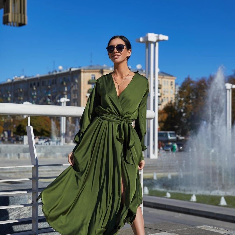 Olive Green Purple Dress - Etsy UK