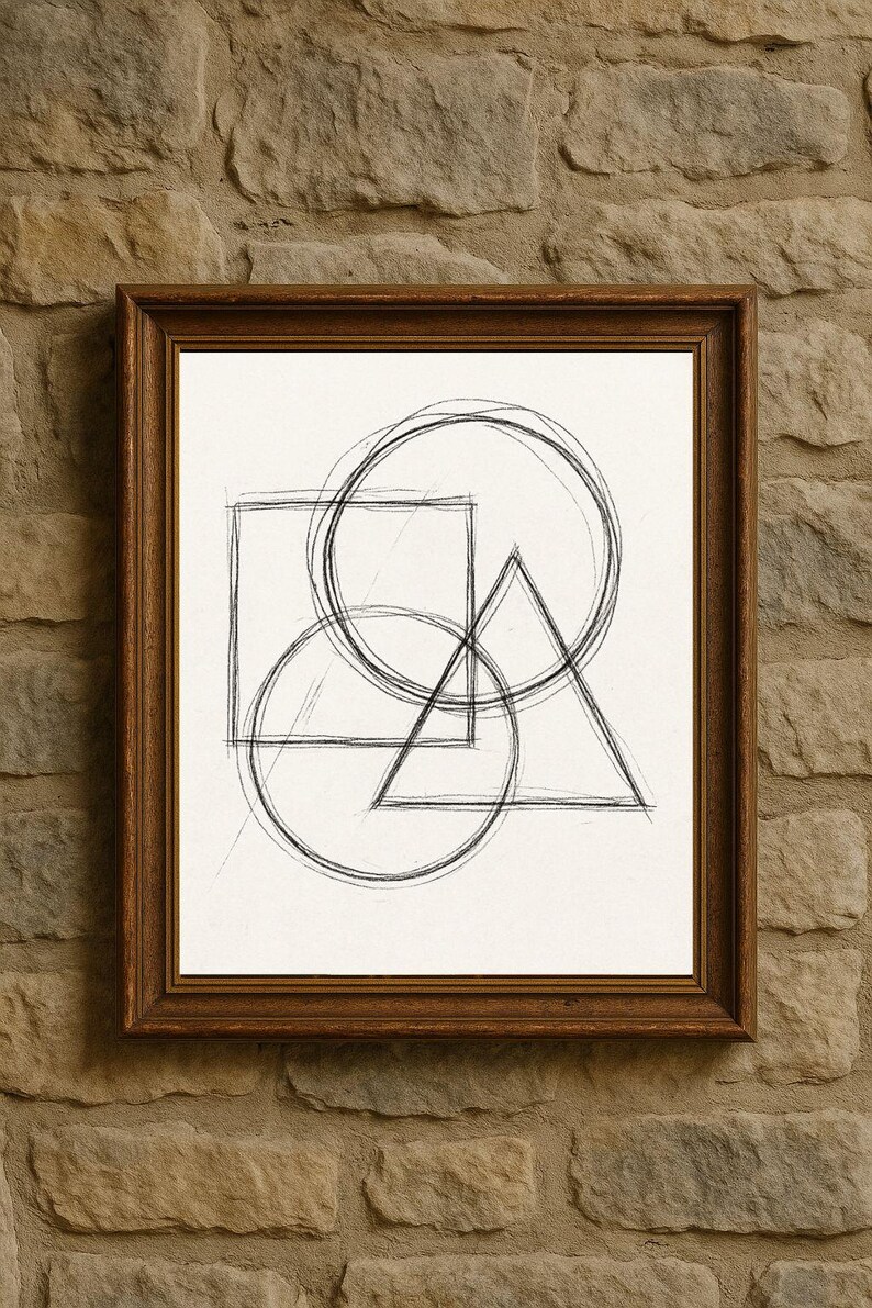 Geometric Digital Art Triangle Circle Square Wall Decor, Minimalist ...