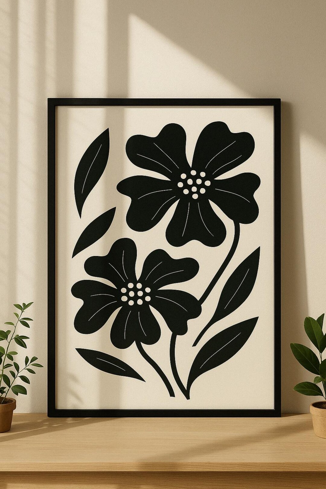 Black White Flower Poster, Bedroom Poster, Abstract Botanical Printable ...