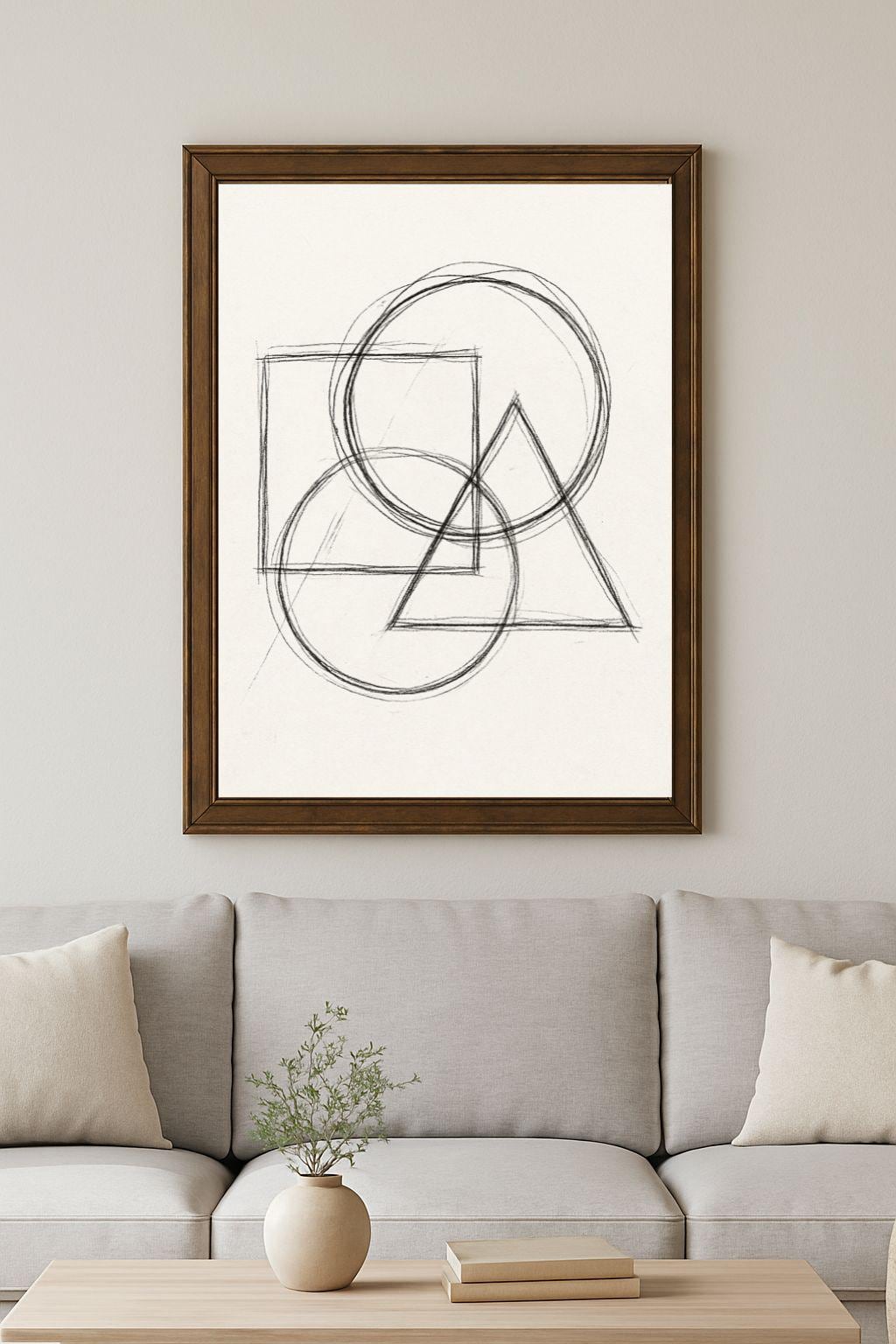 Geometric Digital Art Triangle Circle Square Wall Decor, Minimalist ...