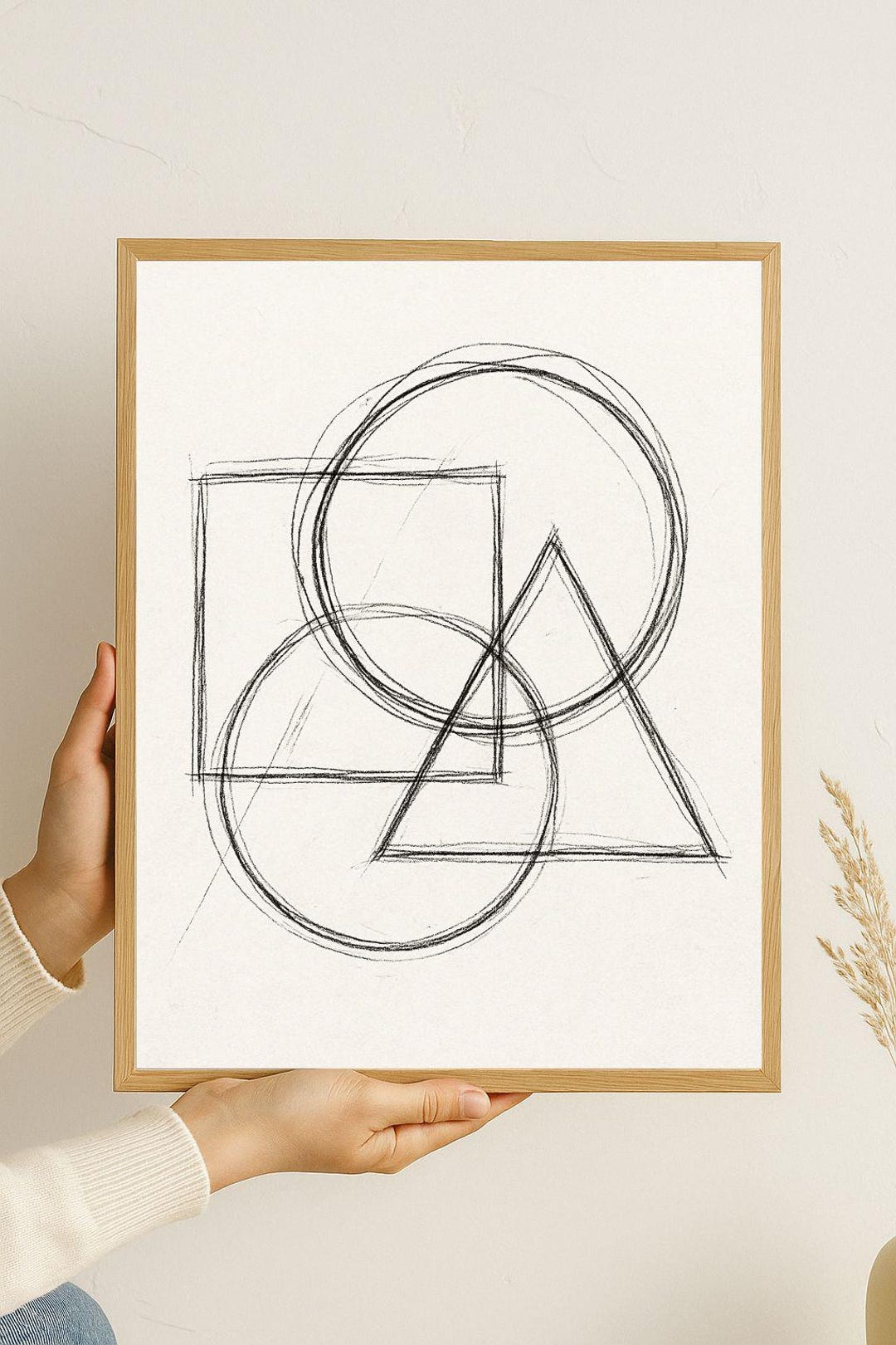 Geometric Digital Art Triangle Circle Square Wall Decor, Minimalist ...