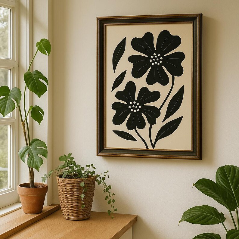 Black White Flower Poster, Bedroom Poster, Abstract Botanical Printable ...