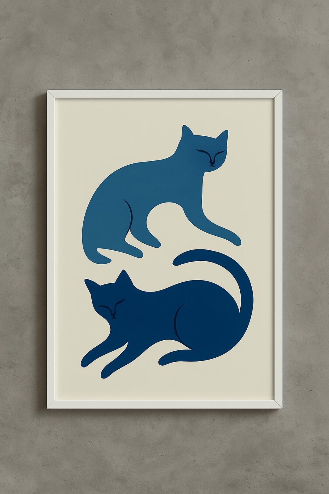 Cat Wall Art, Blue Minimalist Poster, Abstract Decor Retro, Cat Print ...