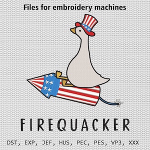 Firequacker Goose Embroidery, Funny 4th of July Patriotic Duck, Rocket ...