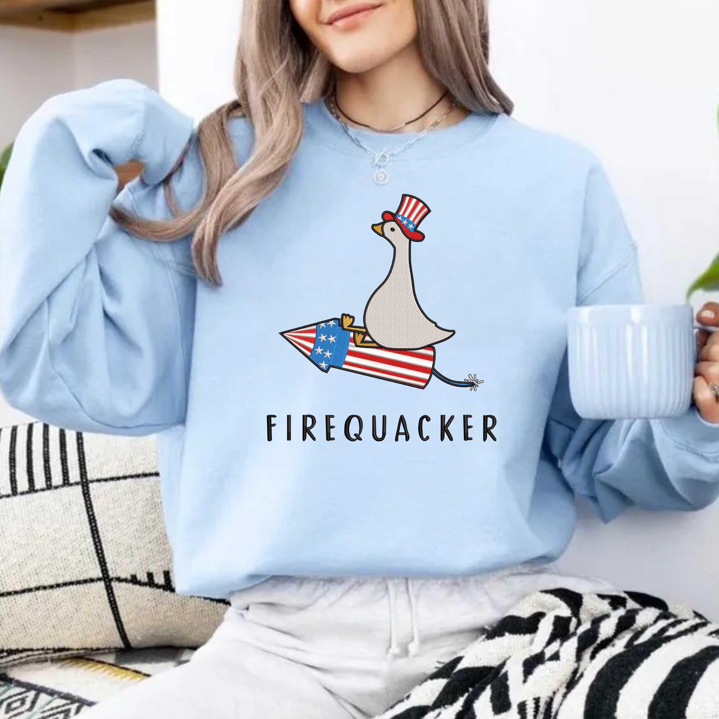 Firequacker Goose Embroidery, Funny 4th of July Patriotic Duck, Rocket ...