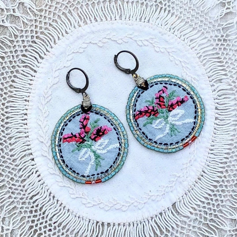 Embroidered Bead Earrings - Etsy