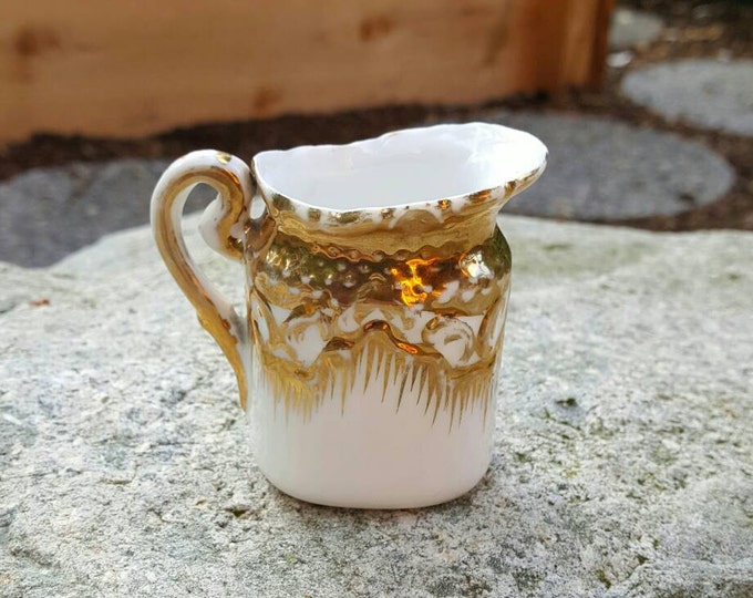 Vintage Porcelain Creamer Small White With Gold Leaf Detail - Etsy