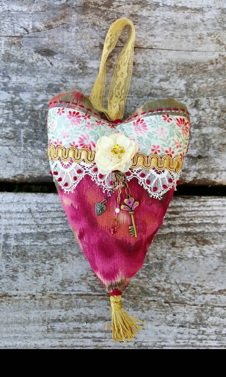 Handmade Heart Ornament Vintage Fabric Lace and Trim French | Etsy