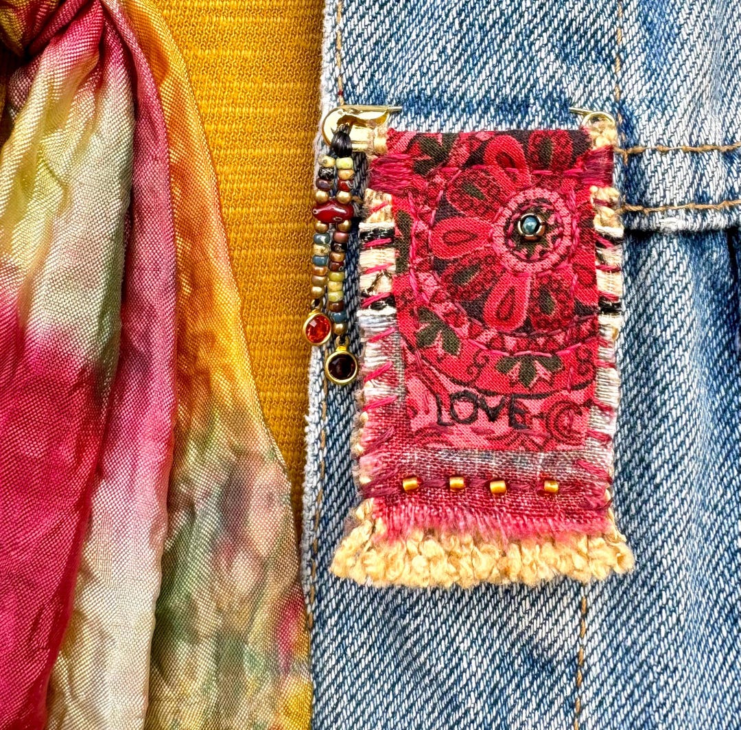 Hand Stitched Fabric Brooch, Lapel Pin, Textile Art, Hand Stitching ...