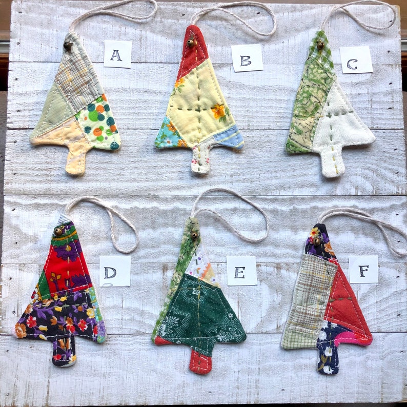 Handmade Fabric Christmas Tree Ornaments Quilted Hand - Etsy