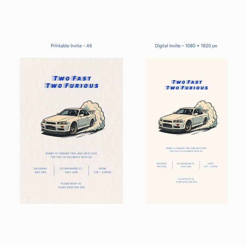 Two Fast Two Furious Birthday Invitation – Car Theme, Editable Canva ...