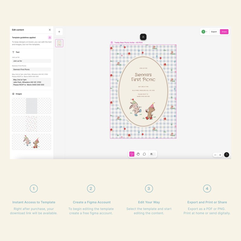 Hand Drawn Teddy Bear Picnic Invitation – Customizable Figma Buzz ...