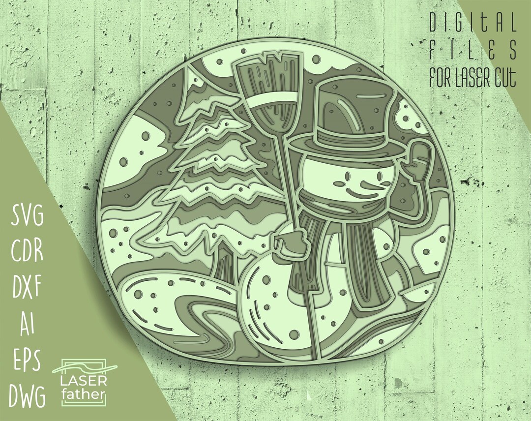 Snowman SVG Layered Laser Files, Winter Design, Xtool Projects, 3D ...