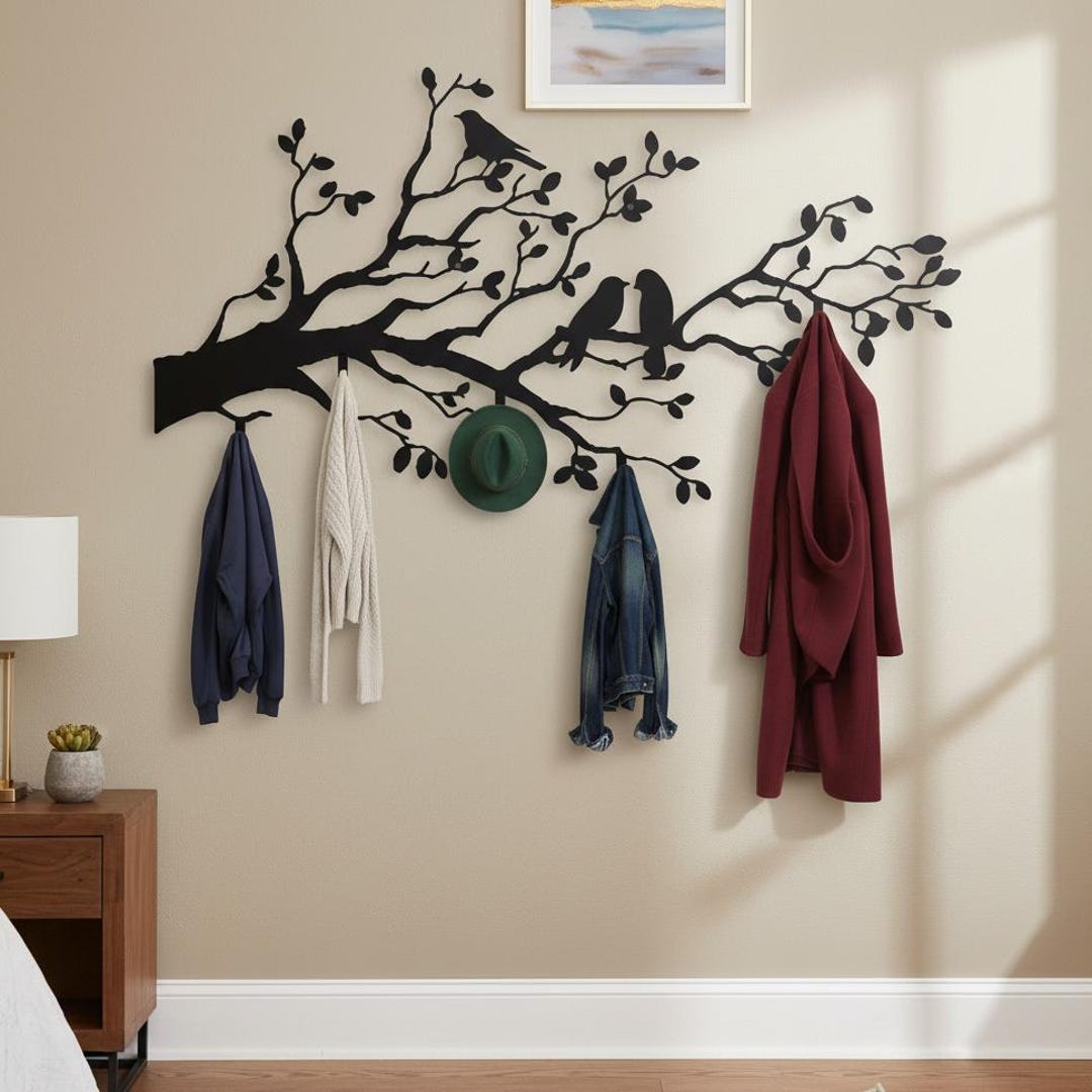 Decor Tree Wall Hook,tree Branch Wall Rack,wall Bird Silhouette Hook ...