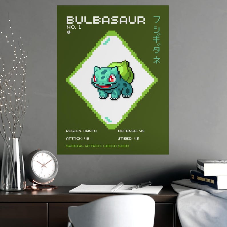 Pokemon Bulbasaur Digital Poster – Printable Pokémon Wall Art, Kanto ...