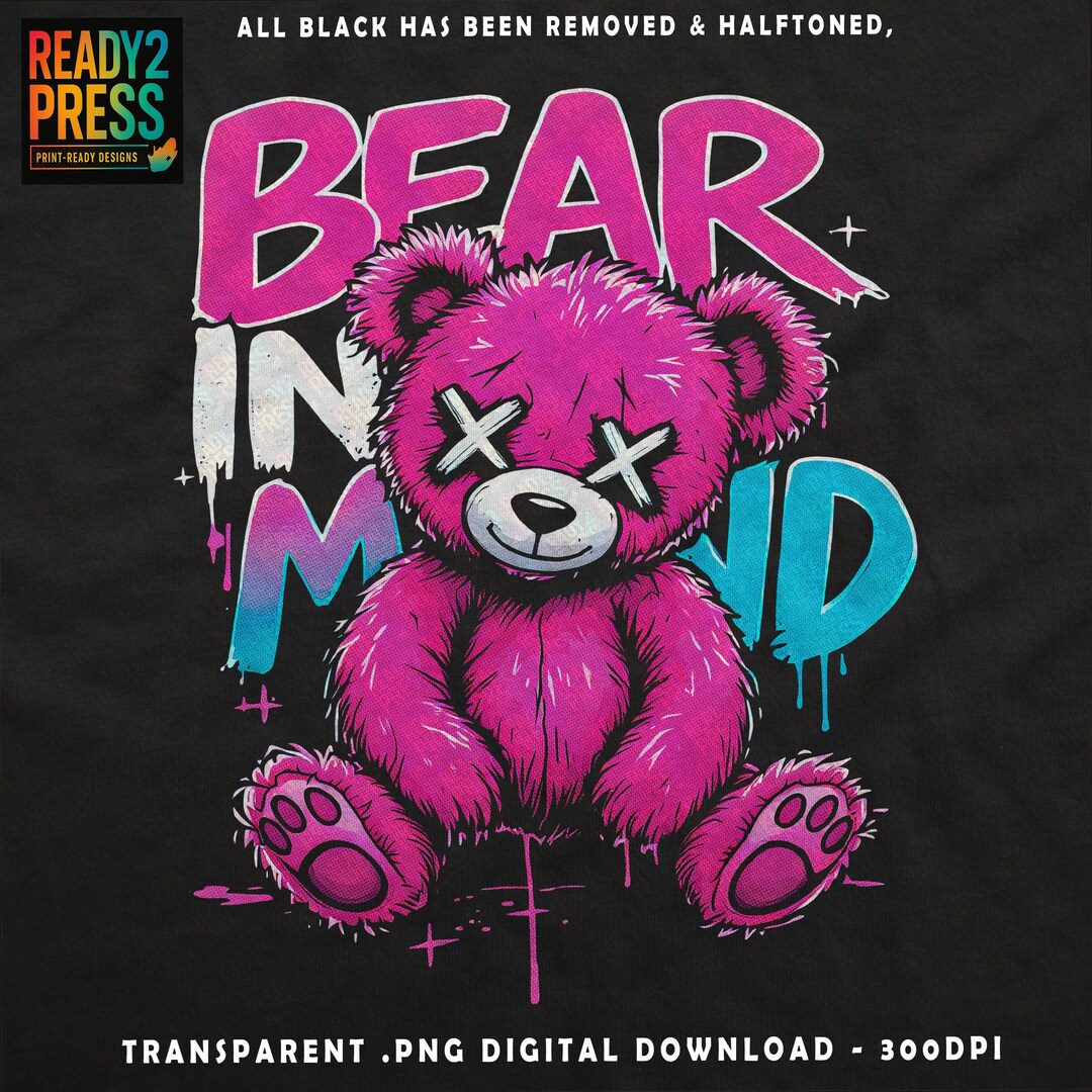 Graffiti Teddy Bear Grunge PNG | Punk Streetwear DTF Print, Edgy Plush ...