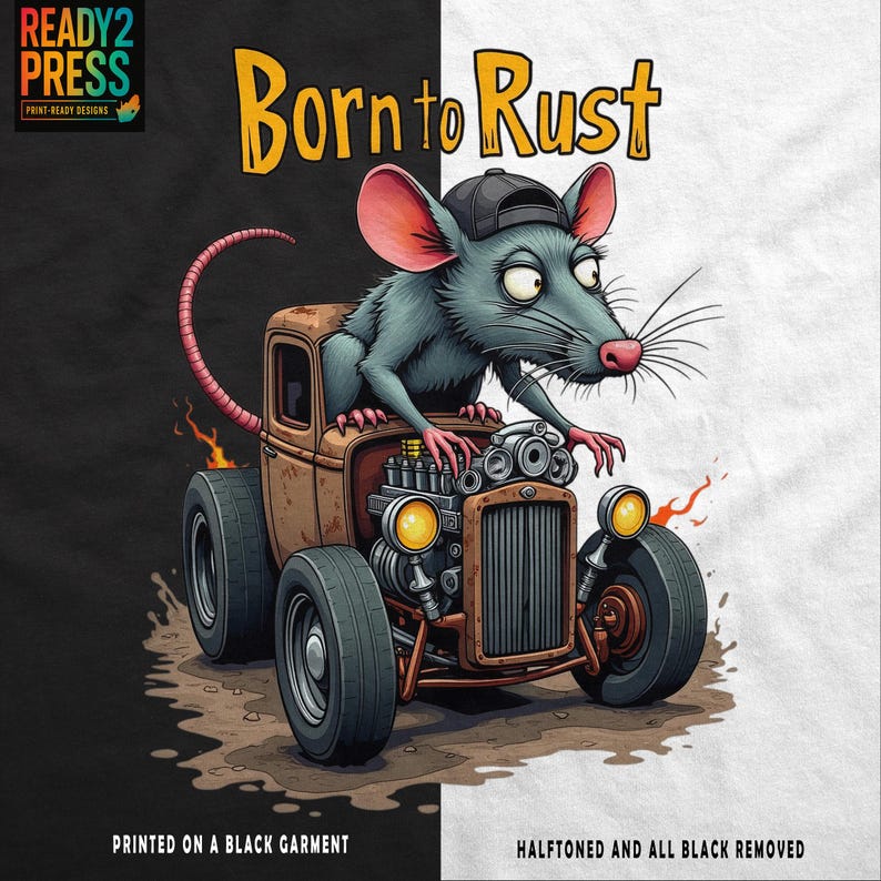 Rat Rod PNG Design Born to Rust Mouse Hot Rod Digital Art, Vintage Car ...