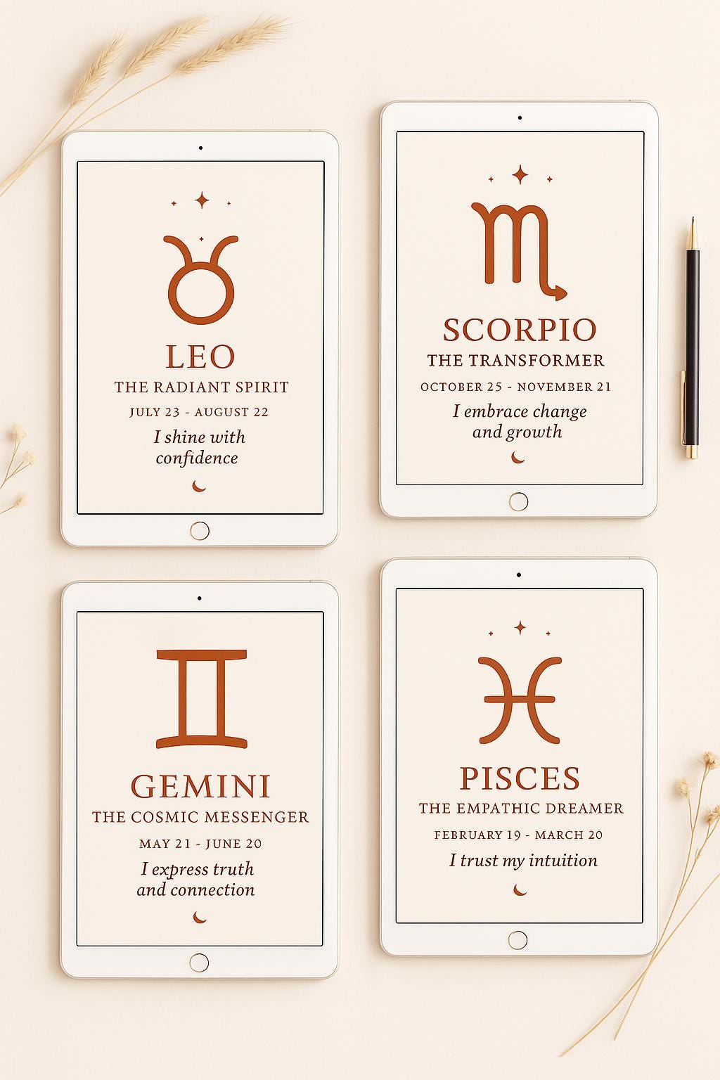 Zodiac iPad Wallpapers – 12 Boho Astrology Tablet Backgrounds | Digital ...