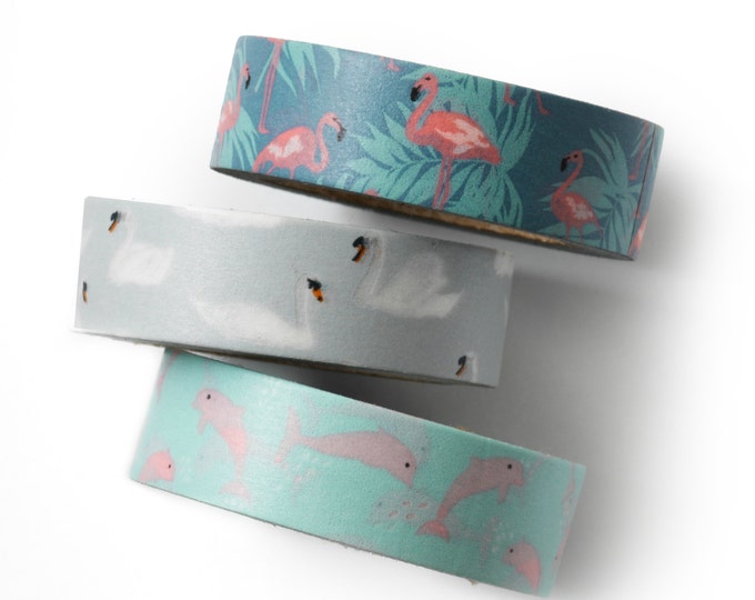 Washi Tape 3 Set Flamingo Set Value Pack DIY Packaging Decorative Tape ...