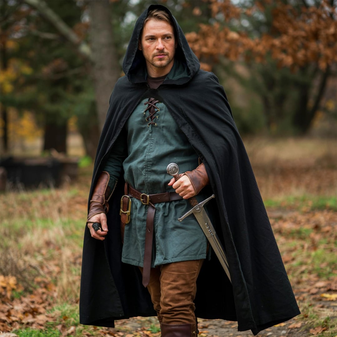 Medieval Hooded Cloak for Adults Renaissance Short Cape Gothic Medieval ...