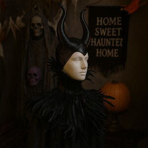 Feather Cape Shawl With Horn Set Adult Gothic Witch Costume Medieval ...