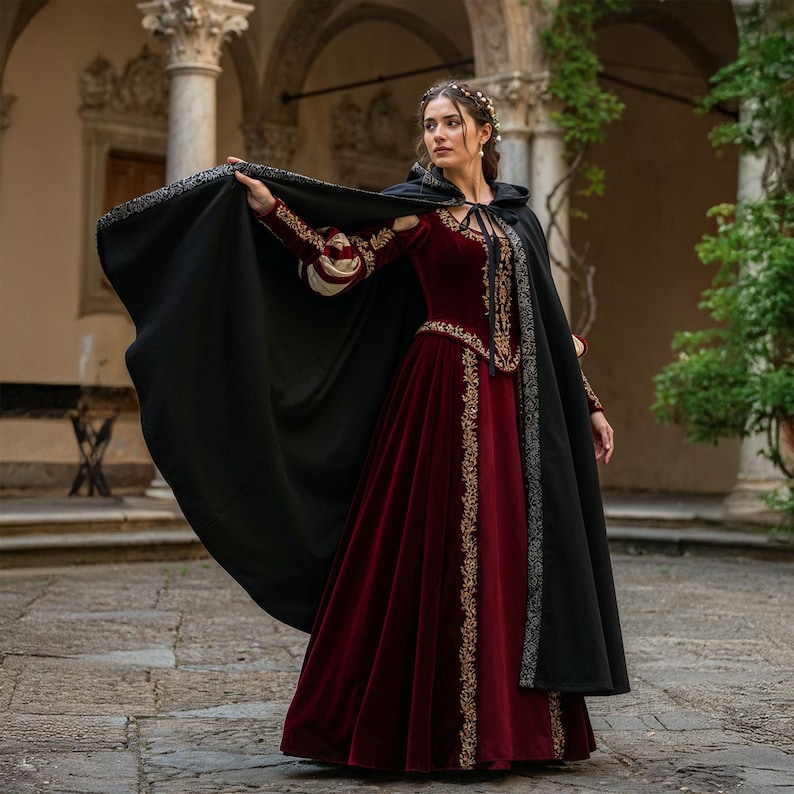 Renaissance Hooded Cape: Medieval Cloak for Adults, Fantasy Fair Witch ...