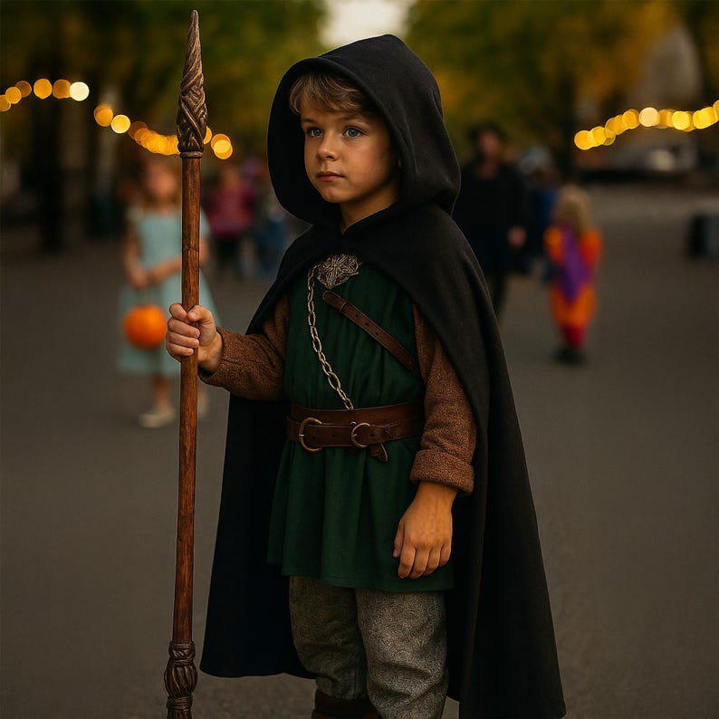 Hooded Cloak for Kids Wizard Medieval Short Cape Fantasy Renaissance ...