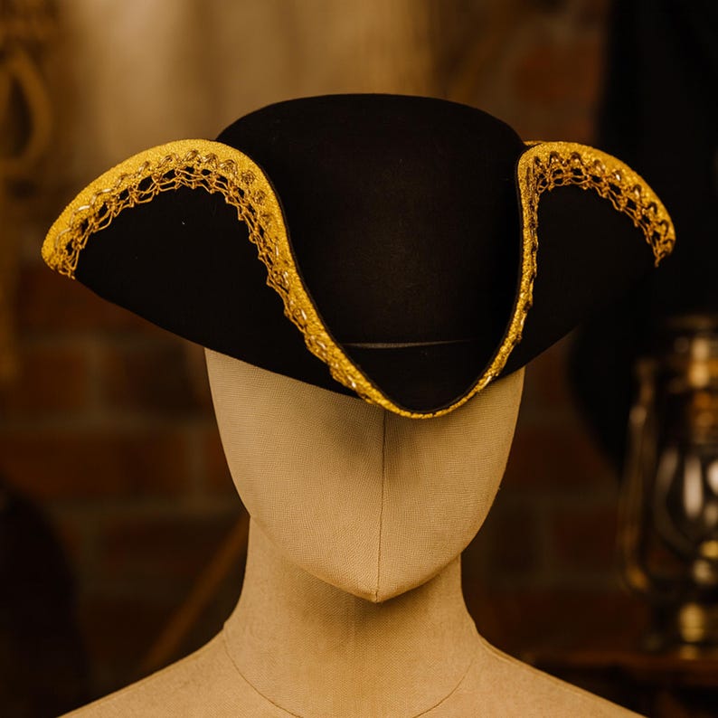 Black Tricorn Pirate Hat Revolutionary War Costume Themed Parties ...