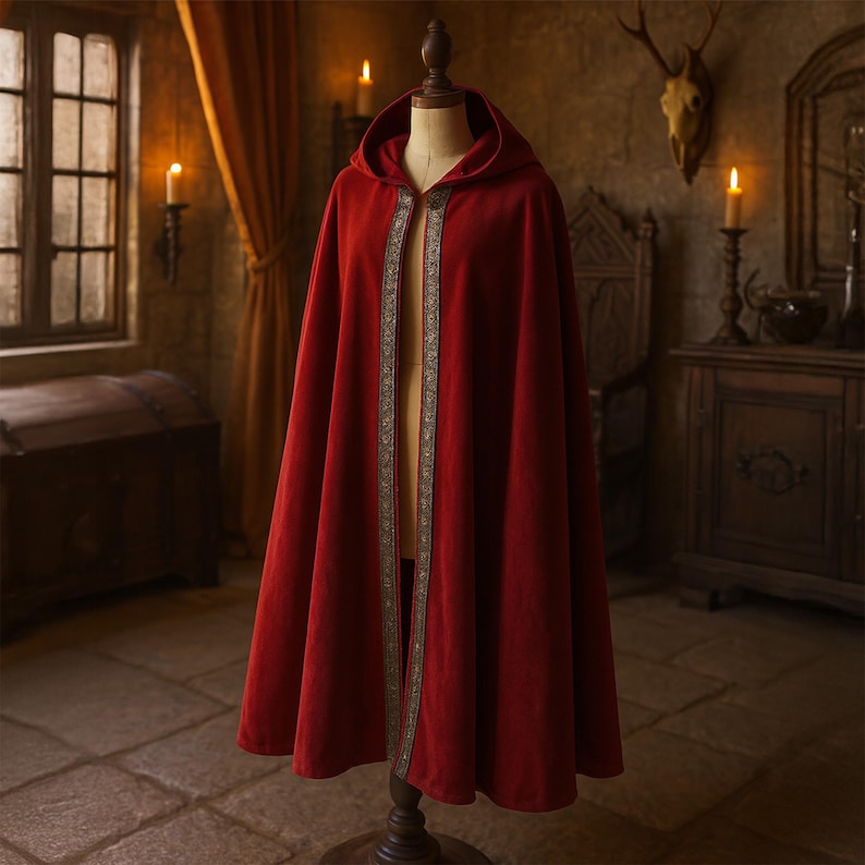 Renaissance Hooded Cloak for Adult Medieval Costume Hooded Cape Gothic ...