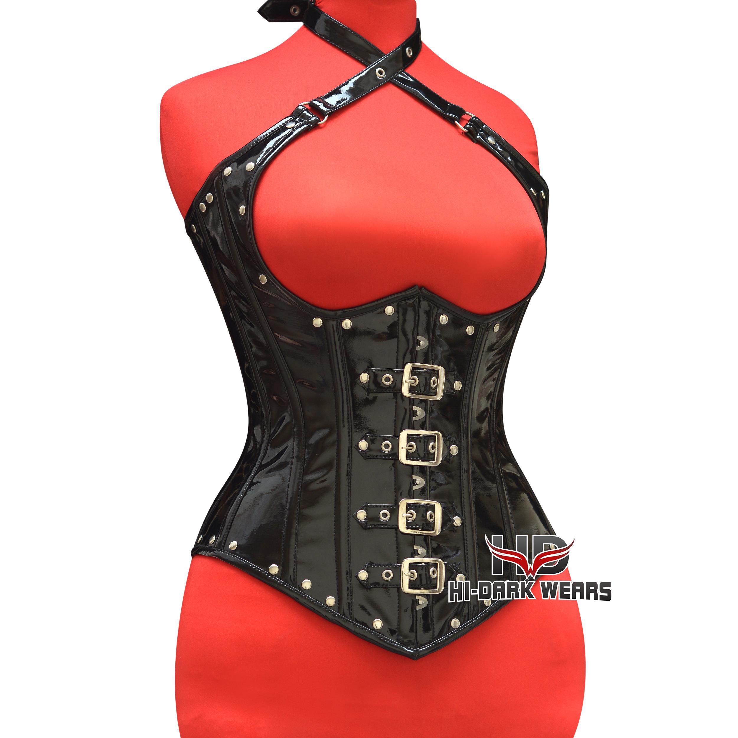 Black PVC Underbust Corset: Gothic Steampunk Vinyl Waist Trainer Corset ...