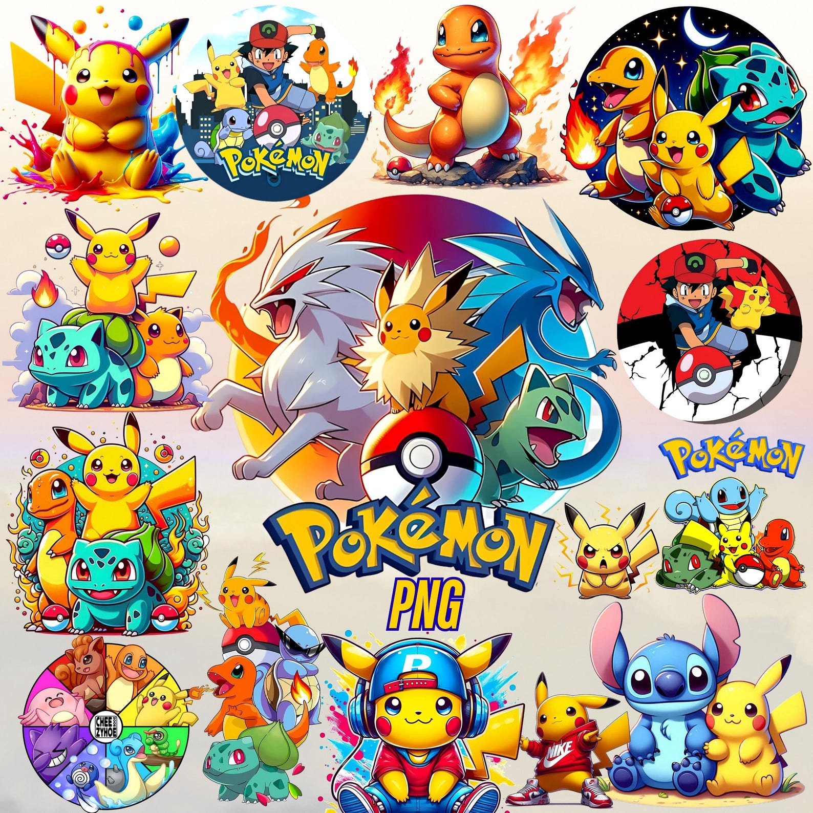 Pokemon PNG Clipart Bundle, Pikachu SVG, Pokeball Sublimation (digital ...