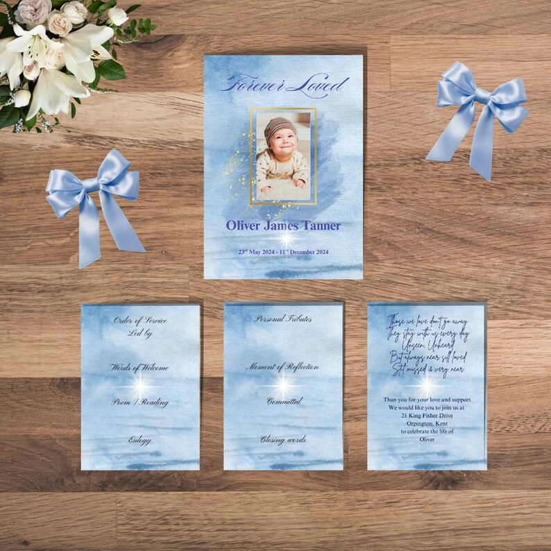 Funeral Program Template Baby Blue Bundle | Editable Memorial Pack for ...