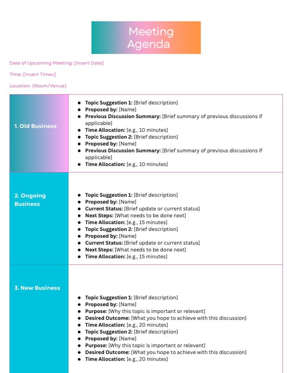 Meeting Agenda Template - Etsy