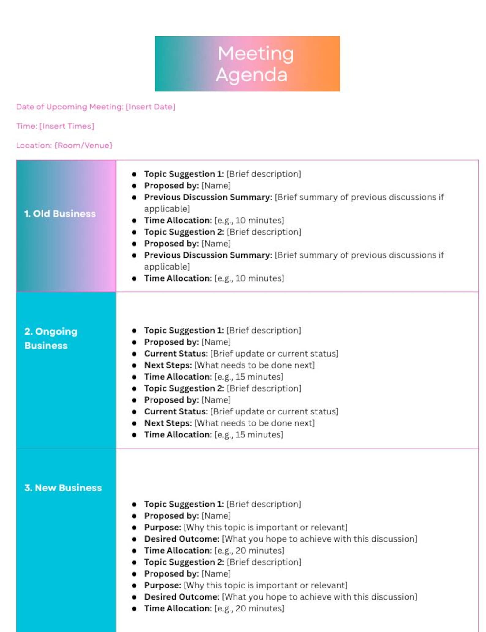 Meeting Agenda Template - Etsy