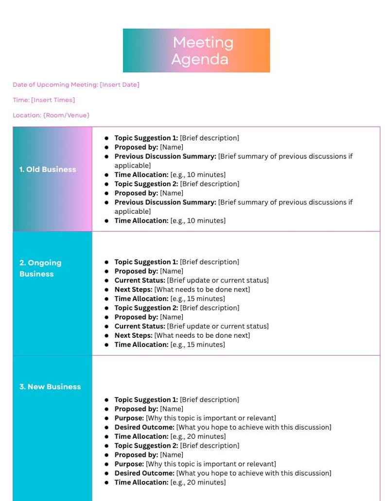Meeting Agenda Template - Etsy