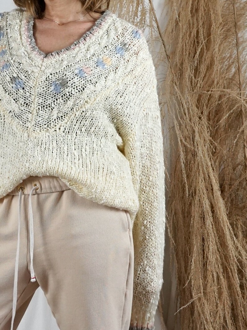 Vintage 80's Vanilla Nubbly Boucle Textured Pastel Floral Slouchy ...