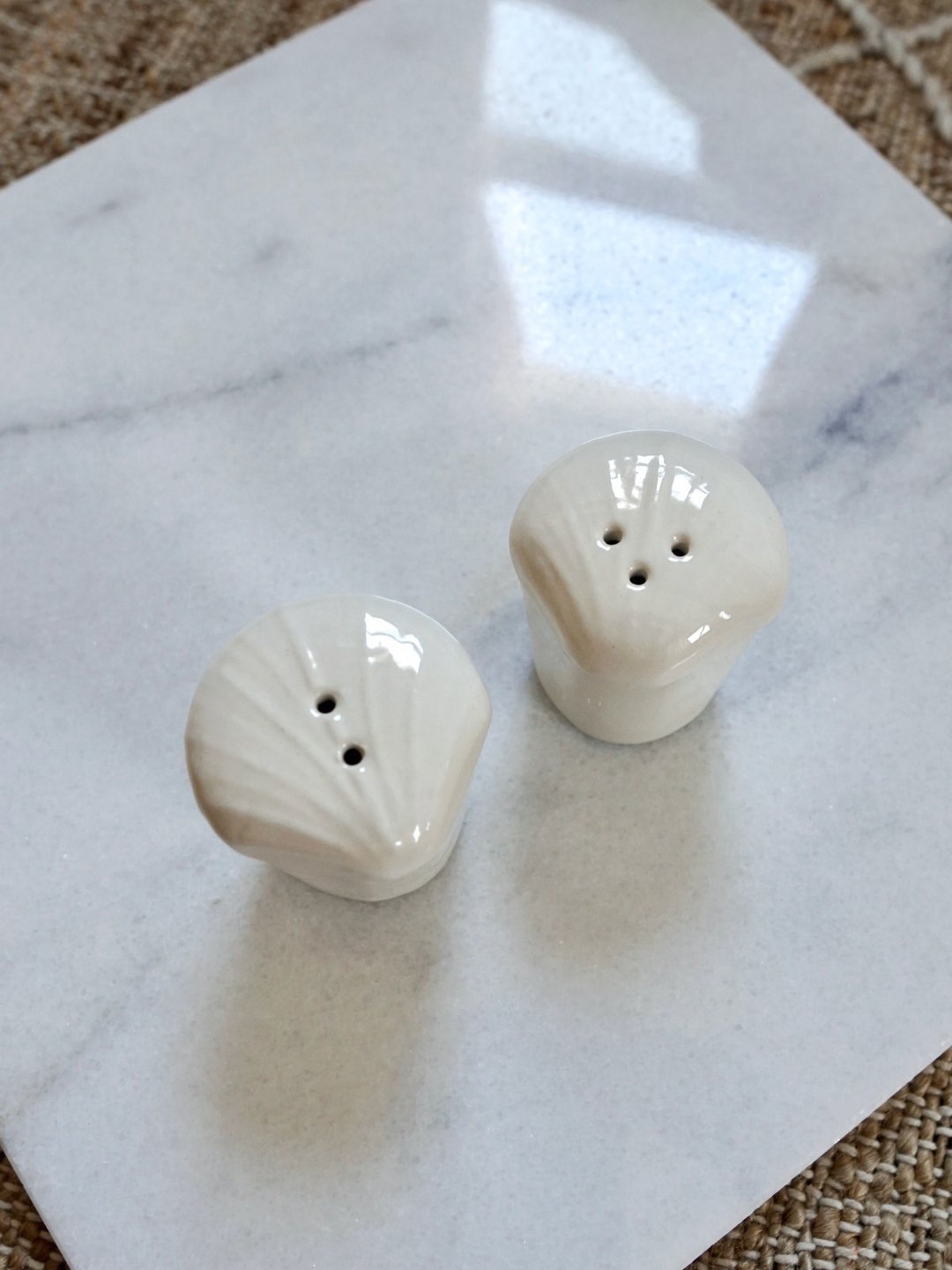 Vintage 80's White Seashell Salt | Pepper Shaker Ceramic Beach Shell ...