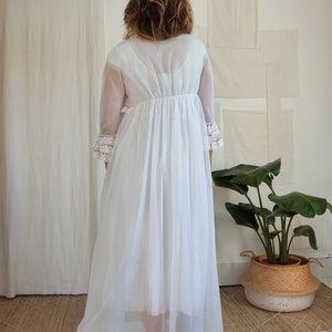 Vintage 50's Laros Ivory White Dreamy Pink Rose Floral Applique Nylon ...