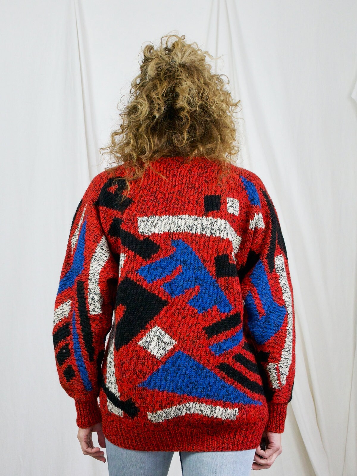 Vintage 80's Red Abstract Geometric Shapes Marled Knit - Etsy UK